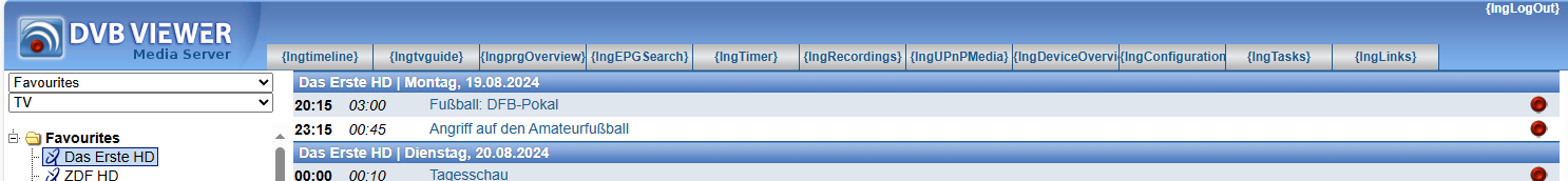 Media Server Webinterface - in der Titelleiste statt Bezeichnungen nur Platzhalter - DVBViewer ...